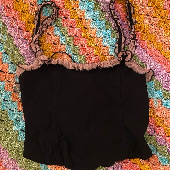 Motel Rocks | Tops | Motel Rocks Black Camisole With Pink Ruffle Trim ...